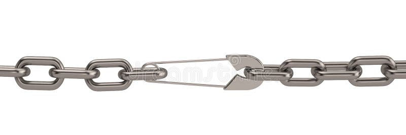 Safety Pin and Iron Chain Isolated on White Background. 3D Illustration ...