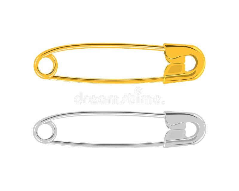 Safety Pins. a Set of Safety Pins in Silver and Gold Colors. Pins with ...