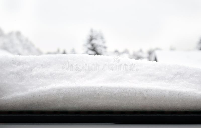 Snow Buildup Outside of Window Sill after Snow Storm or Arctic Winter ...