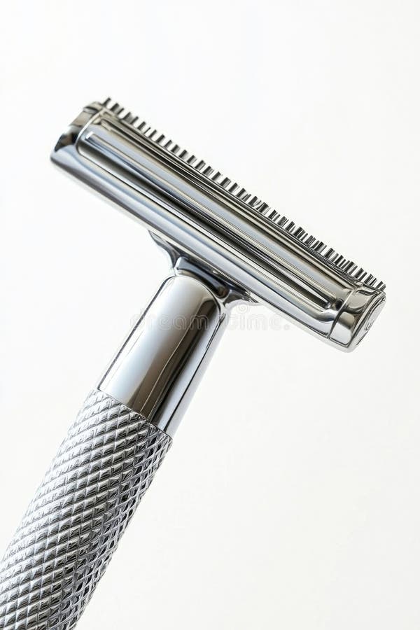 A Safety Razor with a Metallic Handle and Blade, Isolated on a White ...