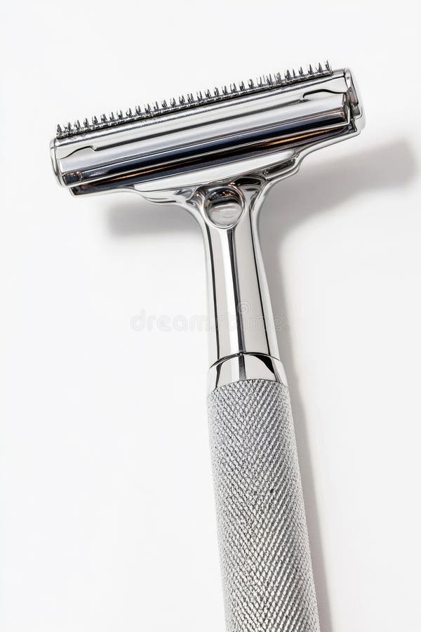 A Safety Razor with a Metallic Handle and Blade, Isolated on a White ...