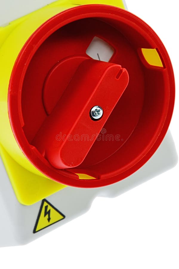 Safety Round Main Electric Power Switch in on Position with Yellow ...