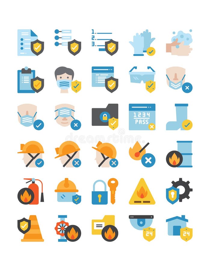 Safety Security Protection Flat Icon Set Stock Illustration ...