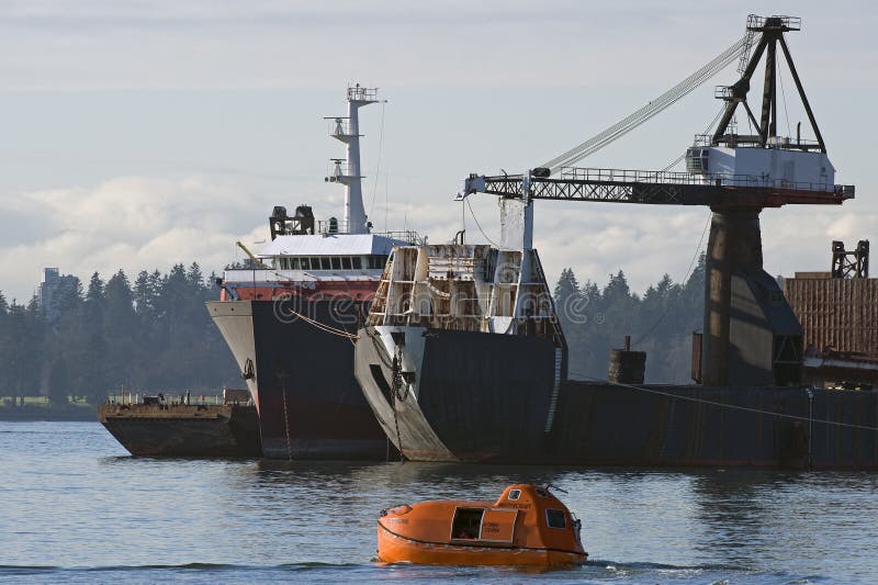 Safety Ship and Commercial Vessel in Vancouver Stock Photo - Image of ...
