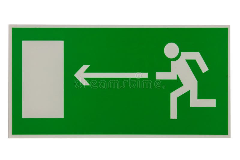 Safety Sign Direction To Emergency Exit. Isolate on a White Background ...