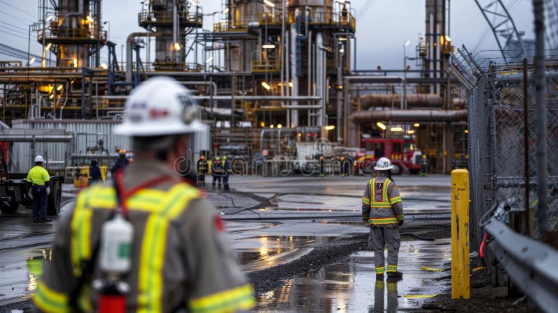 Safety is a Top Priority at the Refinery with Workers Donning Hard Hats ...