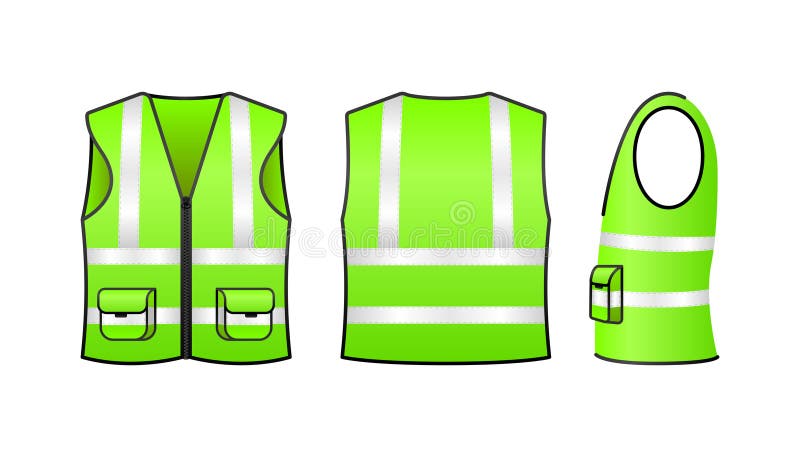 Safety Vest. Front, Back View and Side. Light Green Jacket with ...