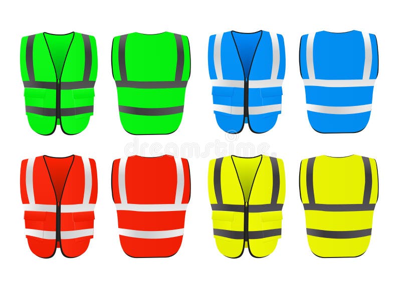 Safety Vests in Various Colors Front, Back with Visible Fluorescent ...