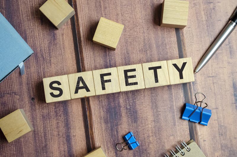 Safety Word of Wooden Elements and Office Supplies Stock Image - Image ...