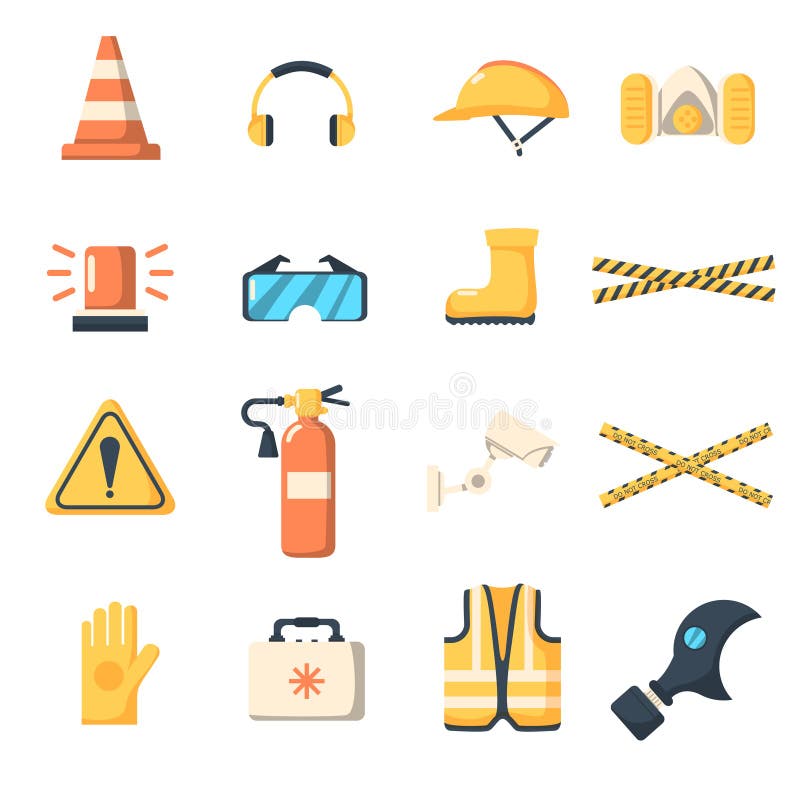 Safety At Work Vector Icons In A Flat Style Stock Vector - Illustration ...