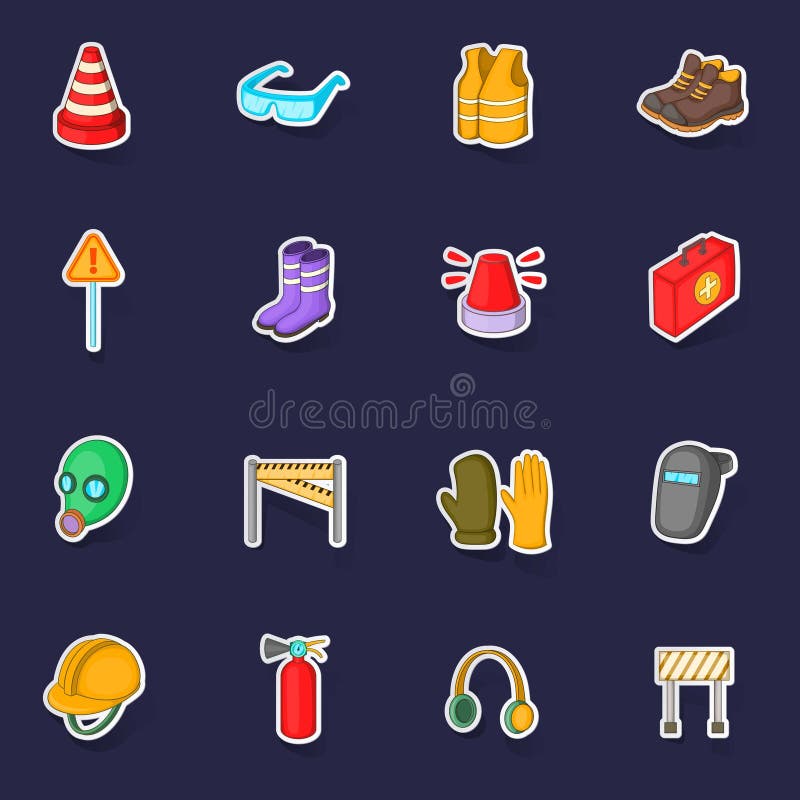 Safety Work Icons Set Vector Sticker Stock Vector - Illustration of ...