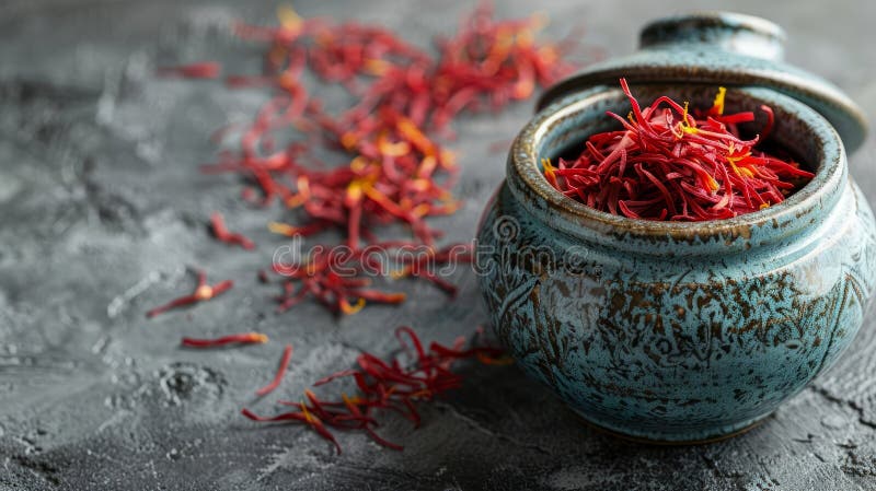 Saffron in a Blue Ceramic Container Stock Image - Image of thread ...