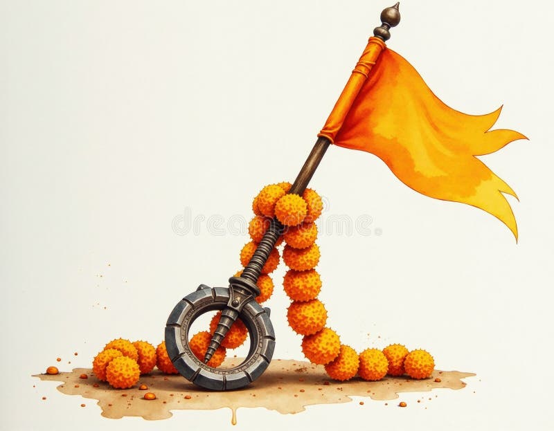 Saffron Flag and Spiked Wheel Stock Illustration - Illustration of ...