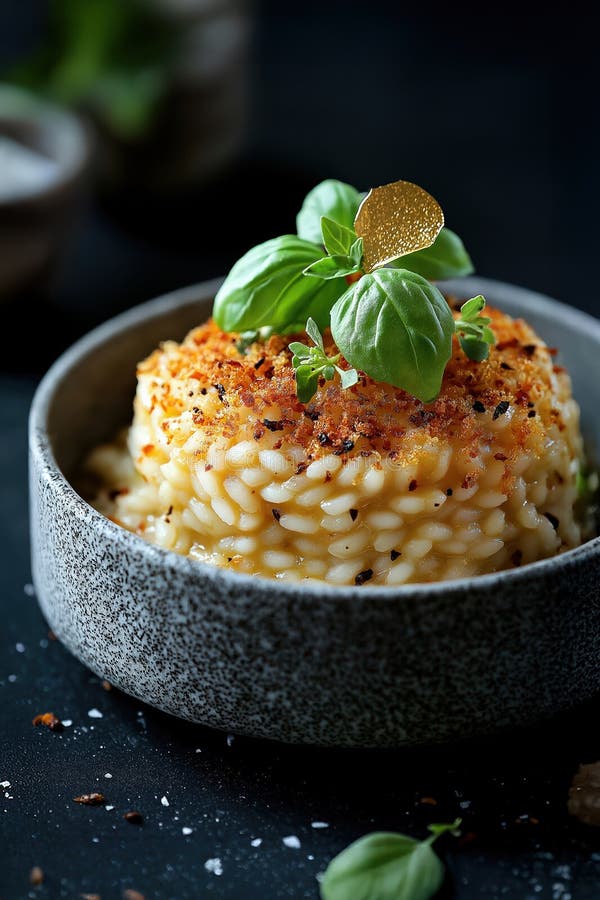 Saffron Risotto Arancini with Crispy Crust and Fresh Basil, Michelin ...