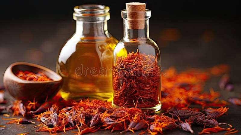 Saffron spice in bottle stock illustration. Illustration of material ...