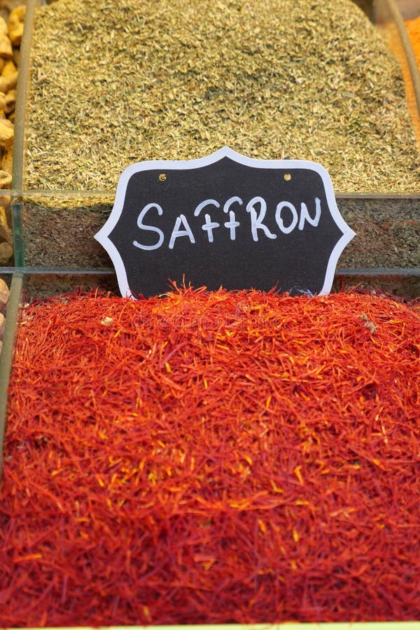 Saffron Spice in a Container Top View Stock Image - Image of finance ...
