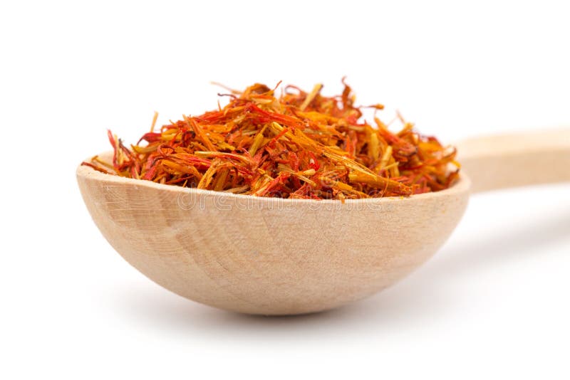 Saffron Spice in Wooden Spoon Stock Photo - Image of herb, quality ...