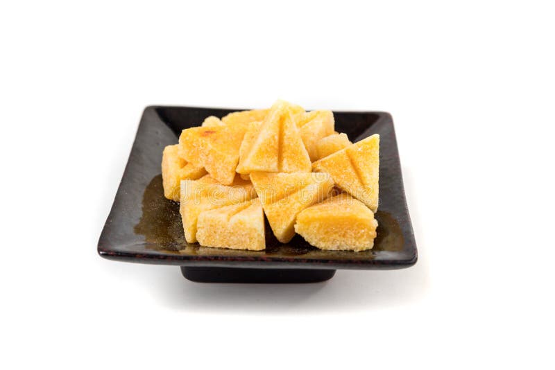 Saffron Spiced Sugar Cubes in a Pile on a Black Tray Side View Stock ...