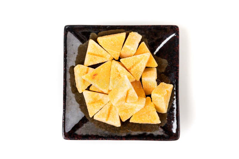 Saffron Spiced Sugar Cubes in a Pile on a Black Tray Top Down Stock ...