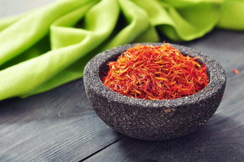 Saffron in stone bowl stock photo. Image of intense, curry - 36999476