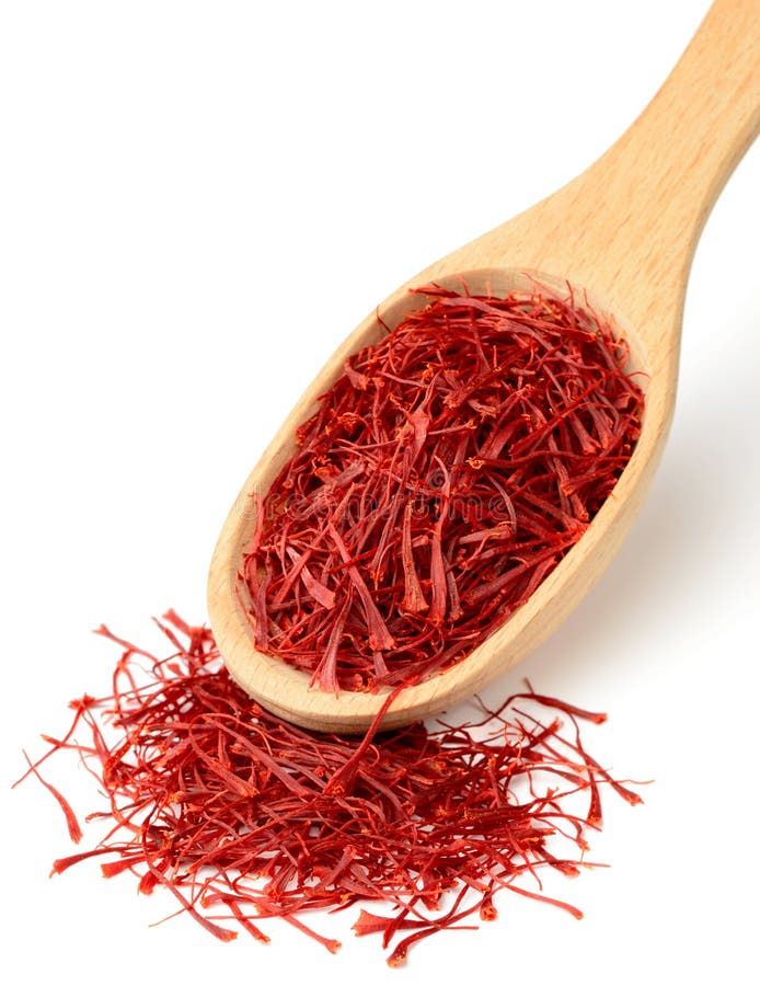 Saffron Thread in the Wooden Spoon, Isolated on White Background Stock ...