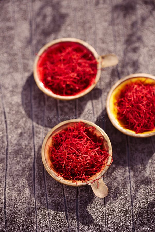 Saffron Threads in Vintage Dishes Stock Image - Image of spicy ...