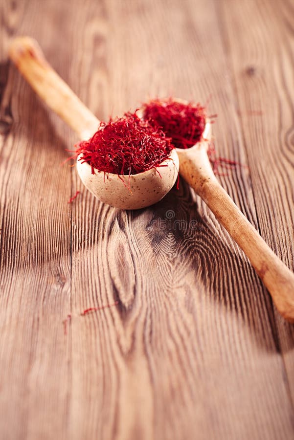 Saffron Threads with Vintage Spoons Stock Photo - Image of closeup ...