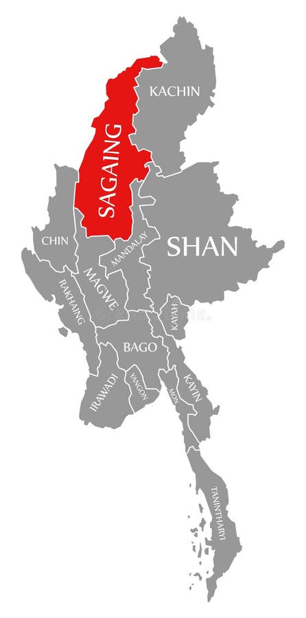 Sagaing Red Highlighted in Map of Myanmar Stock Illustration ...