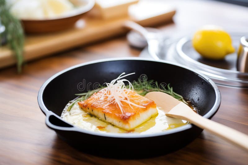 Saganaki Fried Cheese with Lemon Wedge in a Small Skillet Stock Image ...