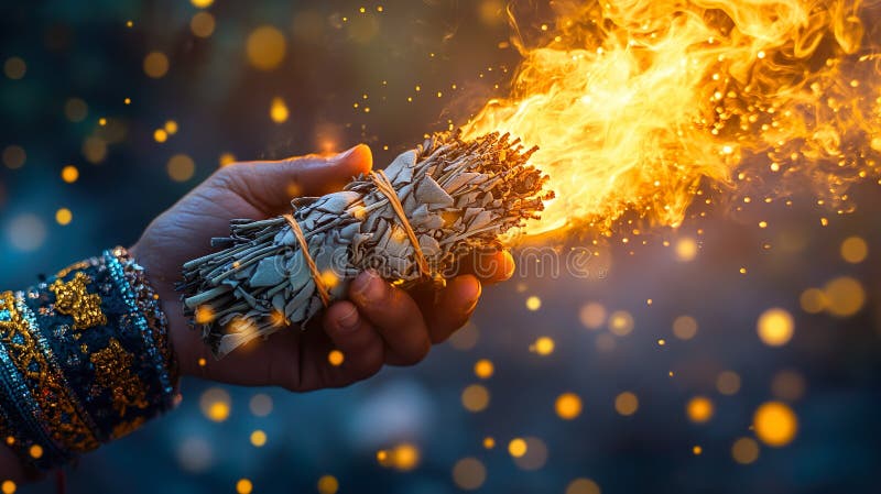 Sage Burning Spiritual Smudging Ritual Ceremony Native Stock ...