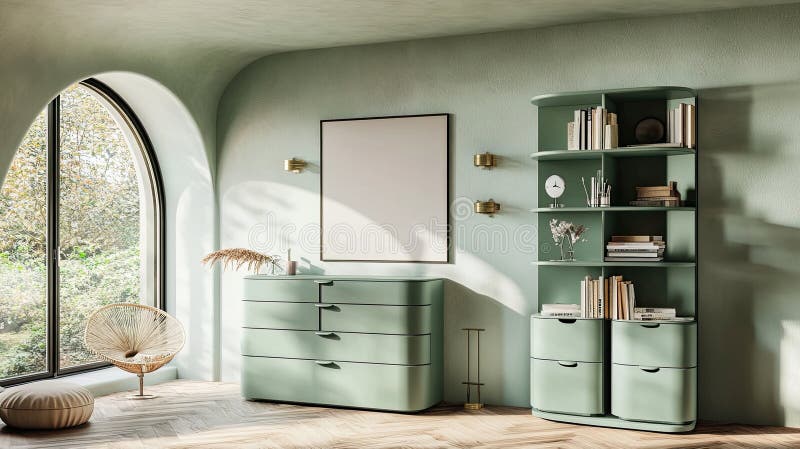 Sage Green Modern Room Interior Design Stock Image - Image of style ...