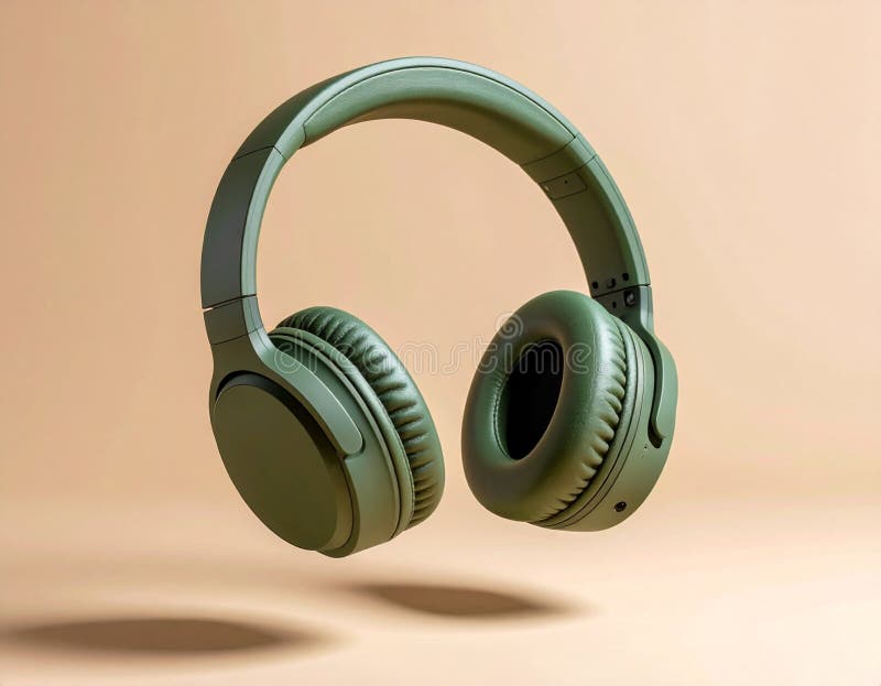Sage Green Wireless Headphones Floating with Subtle Shadows Stock ...