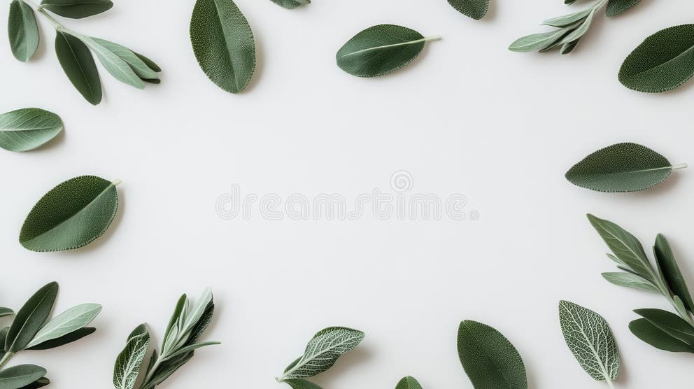 Sage Leaves Form a Frame, Nature Concept, Herb Concept, Fresh Greenery ...