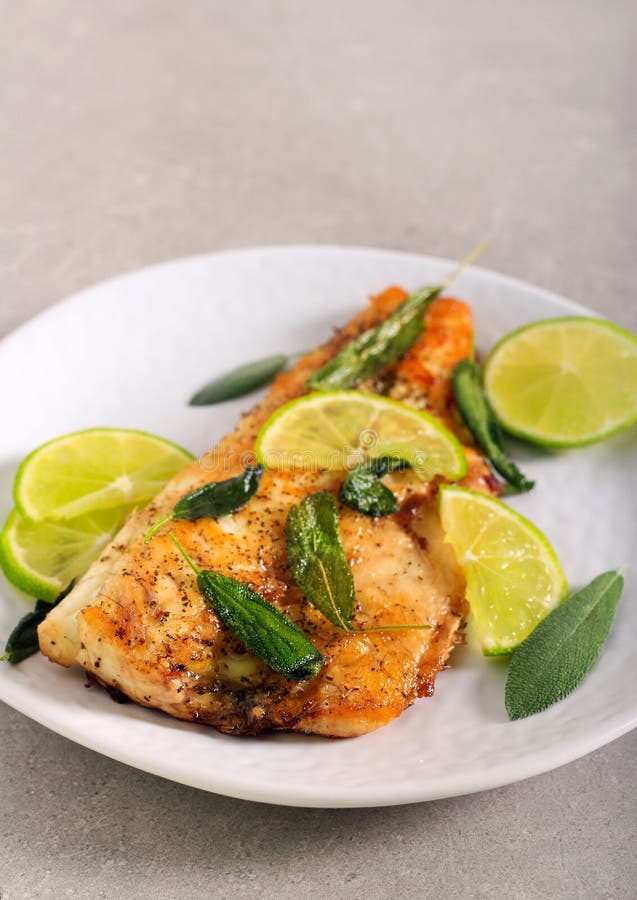 Sage and Lime Sea Bass Fish Stock Photo - Image of savory, fish: 224588258