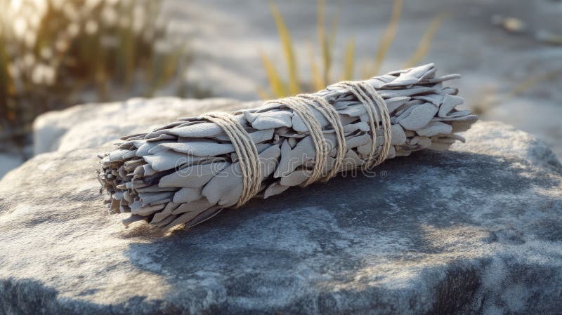 A Sage Smudge Stick Placed on a Stone Outdoors. Stock Image - Image of ...