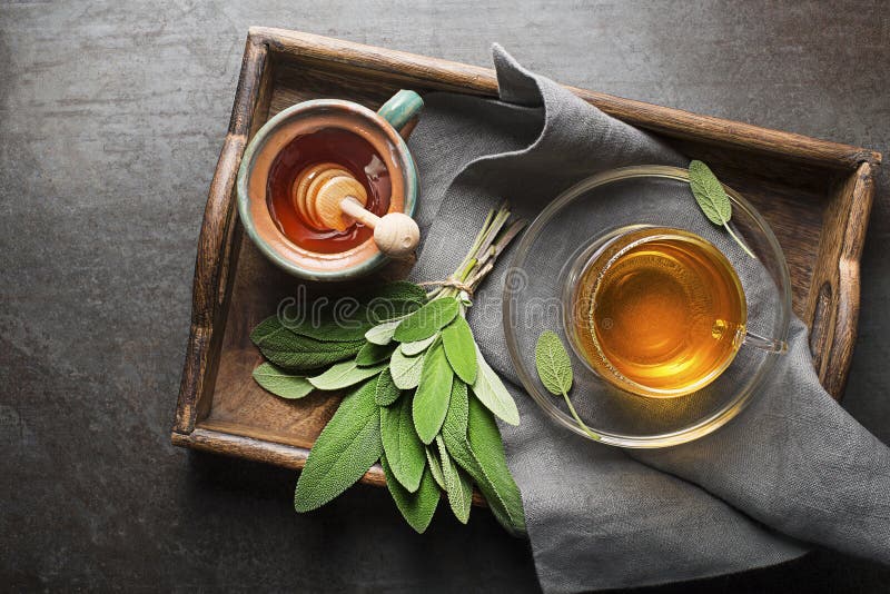Sage Tea Cup with Fresh Sage Leaves and Honey Stock Photo - Image of ...