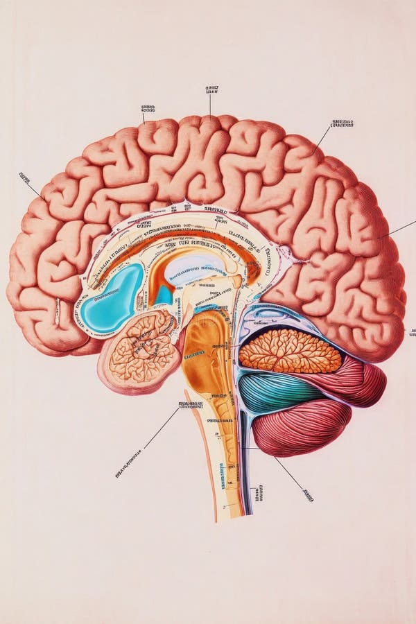 Sagittal Section Showing Internal Structure of Human Brain Stock Image ...