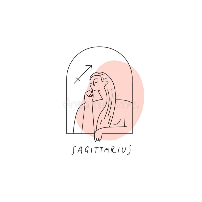 Vector Sagittarius Zodiac Sign Icon Stylized Woman Drawn With Lines