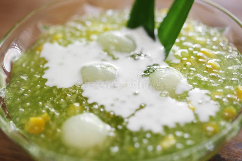 Sago and Longan Pudding in Cup on Wooden Tray Stock Image - Image of ...
