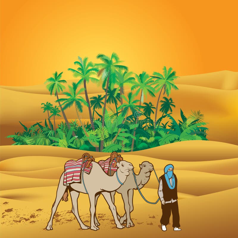 Sahara desert and camels stock vector. Illustration of orange - 8648971