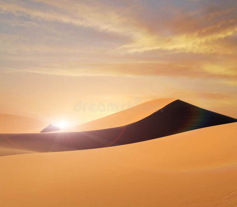Sahara Desert Scenic and Sun Flare Stock Photo - Image of painting ...