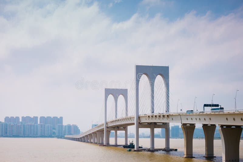 Macau Cityscape, Sai Van Bridge and Modern Buildings Stock Image ...