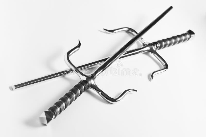 Sai Weapon on White Background Stock Image - Image of chrome, object ...