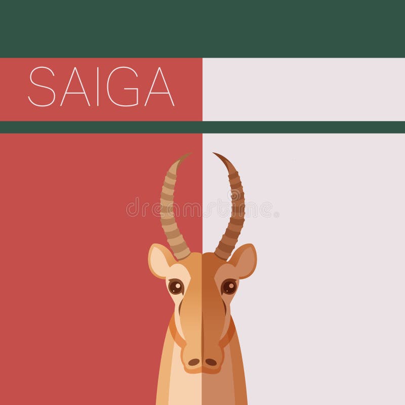 Saiga flat postcard stock vector. Illustration of black - 80588832