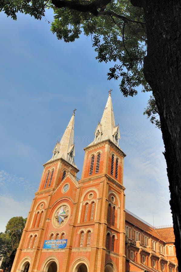 Saigon Catholic Church Under Blue Sky, VietNam Stock Photo - Image of ...