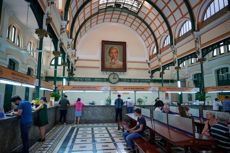 Saigon Central Post Office editorial stock photo. Image of inside ...
