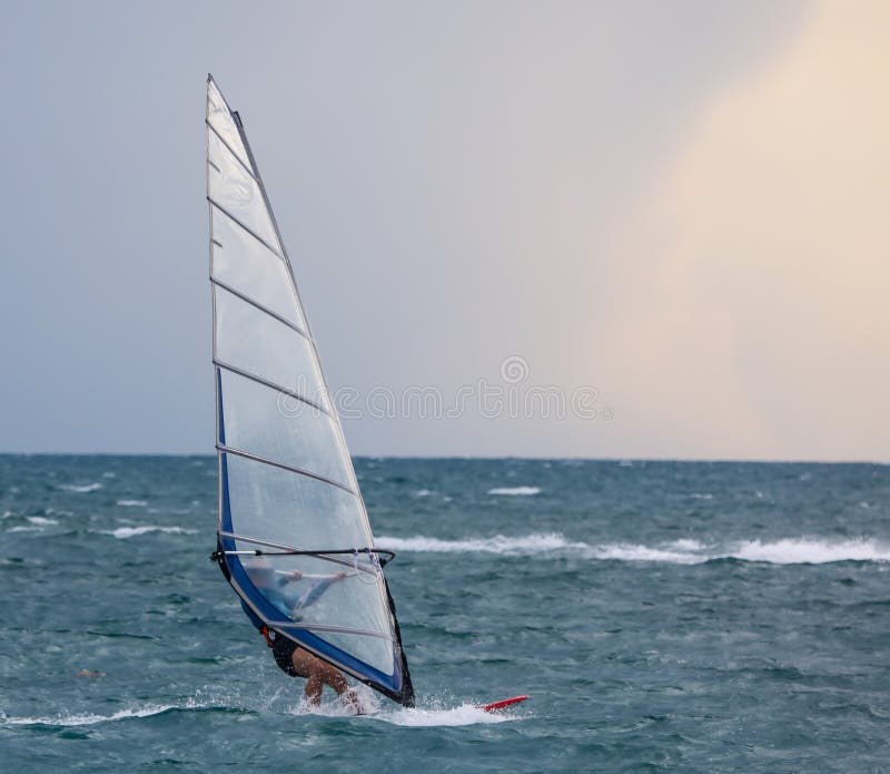 The Sail on the Board Floats in the Sea Stock Image - Image of travel ...