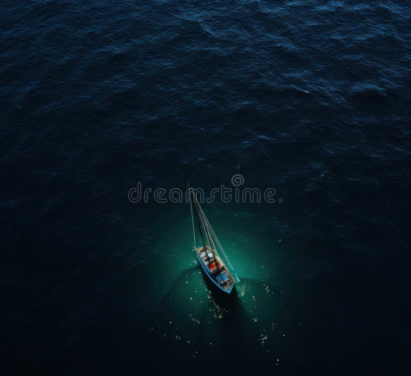 A Sail Boat Floating in Open Ocean Aerial Stock Photo - Image of white ...