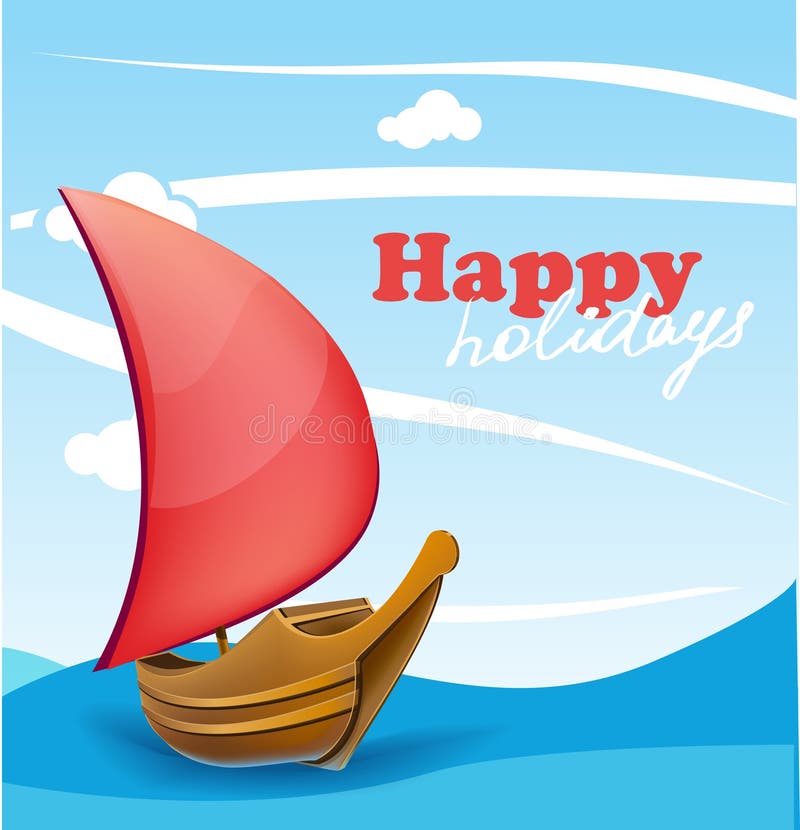 Sail Boat on Sunny Seaside Background Stock Illustration - Illustration ...