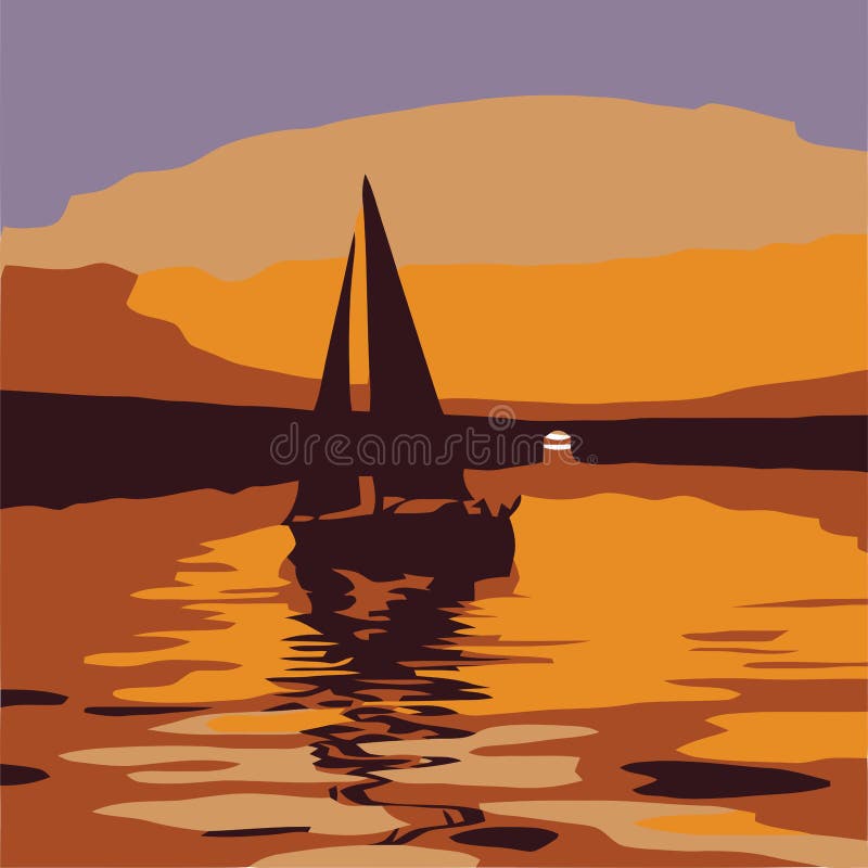 Sunset & boat stock illustration. Illustration of holiday - 1483625